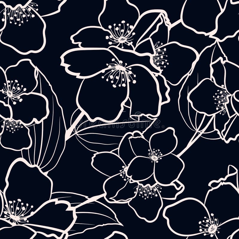 Seamless Floral Pattern with Vector Jasmine Elements for Fabric Stock ...