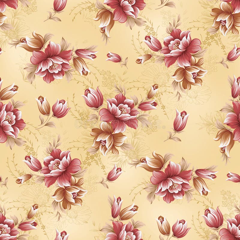 Seamless Floral Pattern with Vintage Flower Design on Cream Background ...