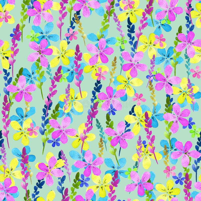 Seamless Floral Pattern With Watercolor Yellow Flowers And Leaves In