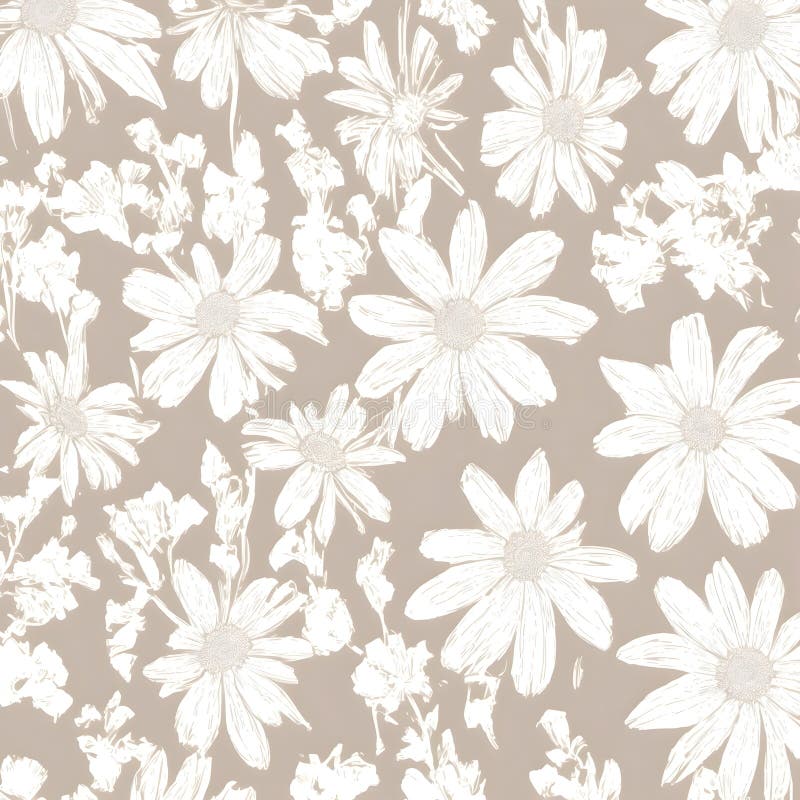 Seamless Floral Pattern with White Daisies on Beige Background Stock ...