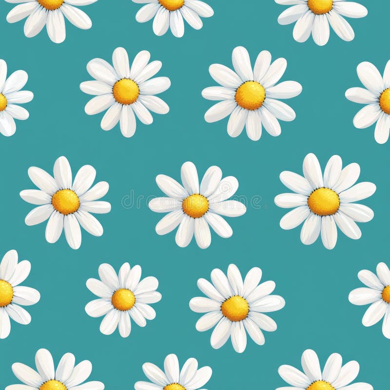 Seamless Floral Pattern White Daisies Teal Background Stock Photos ...