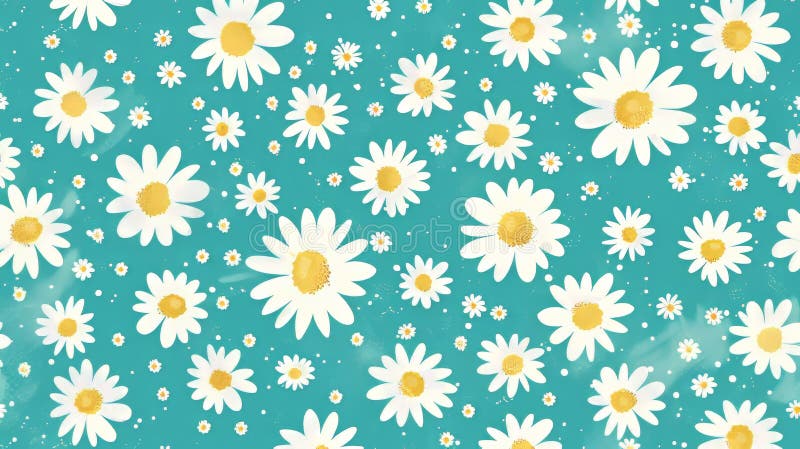 Seamless Floral Pattern, White Daisies on Vibrant Teal Background ...