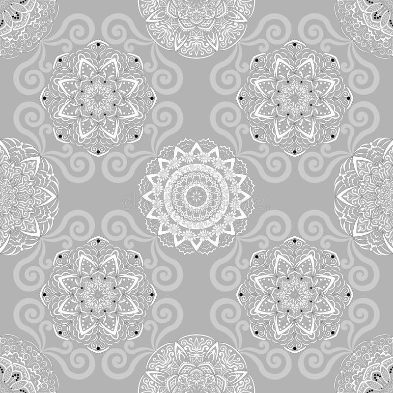 White and Grey Mandalas, Boho Style, Grey Background. Stock Vector ...