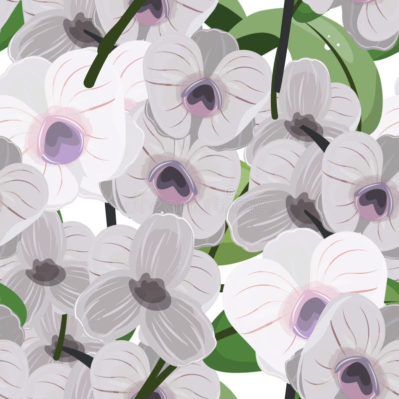 Seamless Floral Pattern with White Orchids Stock Illustration ...