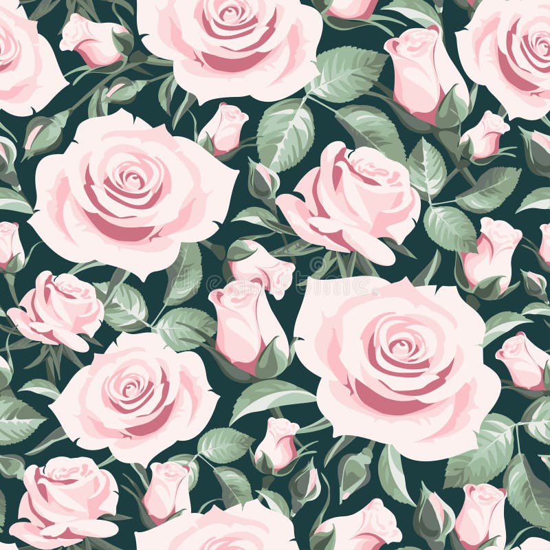 Seamless Floral Patterns with Pink Roses on the Dark Background. Stock ...