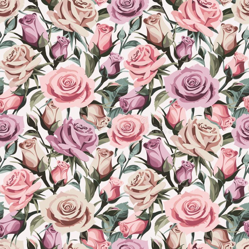 Seamless Floral Patterns with Pink Roses on the Light Background. Stock ...