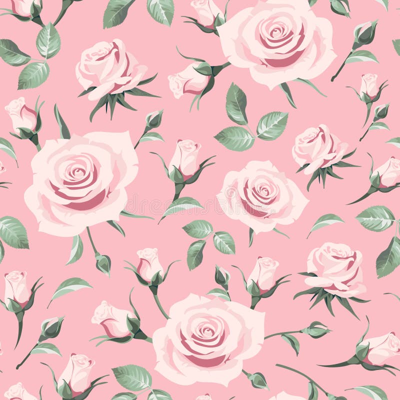 Seamless Floral Patterns with Pink Roses on the Pink Background. Stock Vector - Illustration of ...
