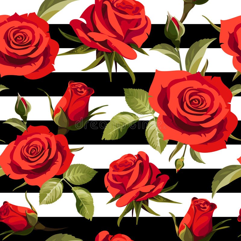 Seamless Floral Patterns with Red Roses. Background with Black and ...