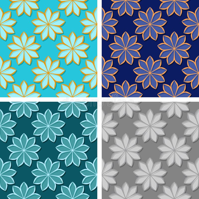 Seamless Floral Patterns. Set of Colored 3d Backgrounds Stock Vector ...
