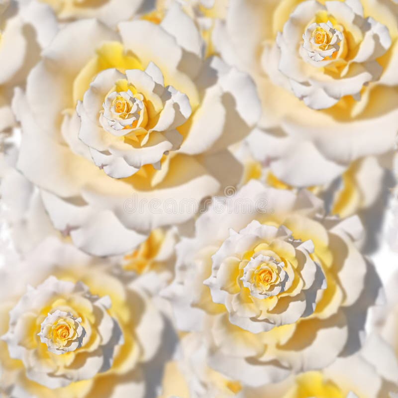 Seamless Floral Raster Pattern of White and Yellow Roses with Blur ...