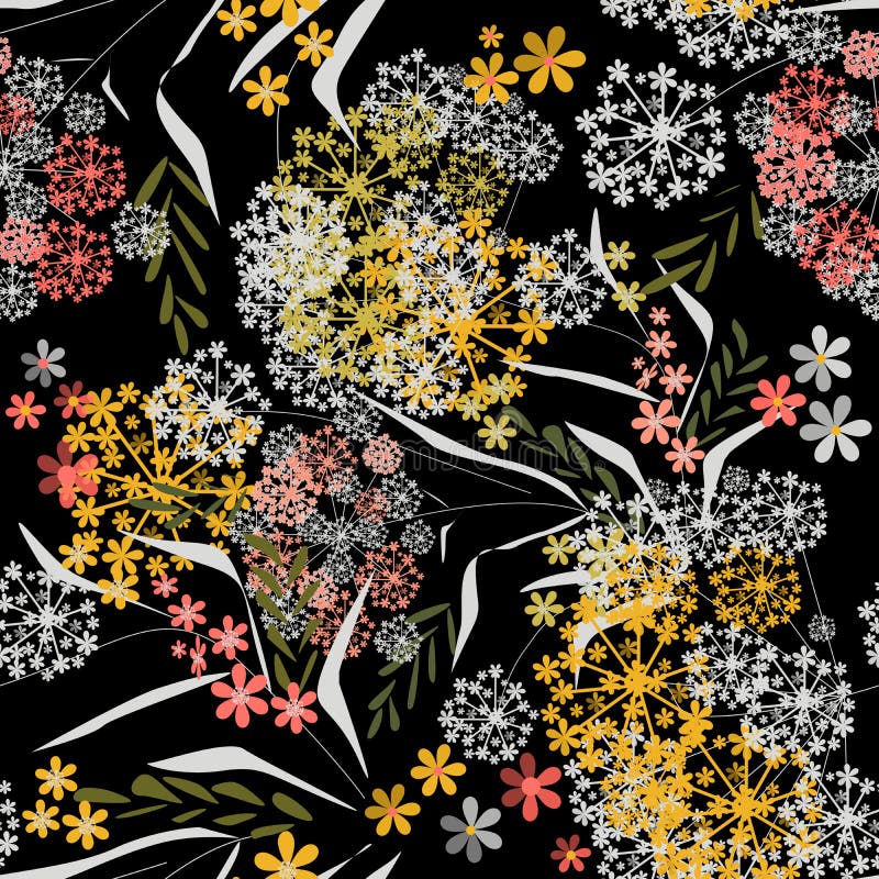 Seamless Floral Small Flowers Leaves Vintage Retro Pattern Stock ...