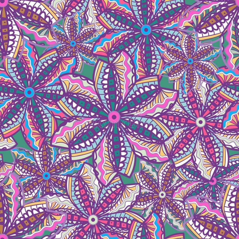 Flower Drawing Square Seamless Pattern Stock Vector - Illustration of ...