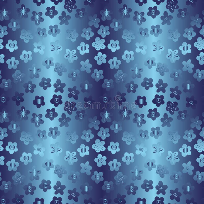 Seamless Floral Vector Pattern in Blue Metallic Gradient Stock Vector ...