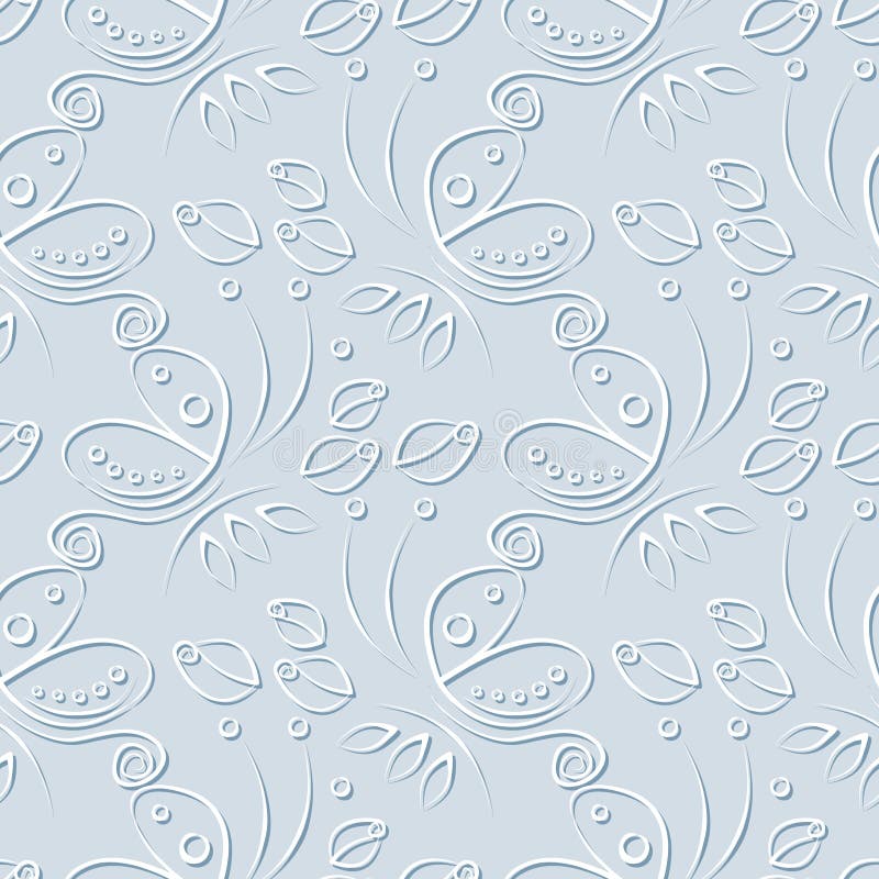 Seamless Floral Vector Pattern with Insect. Decorative Pastel Blue ...