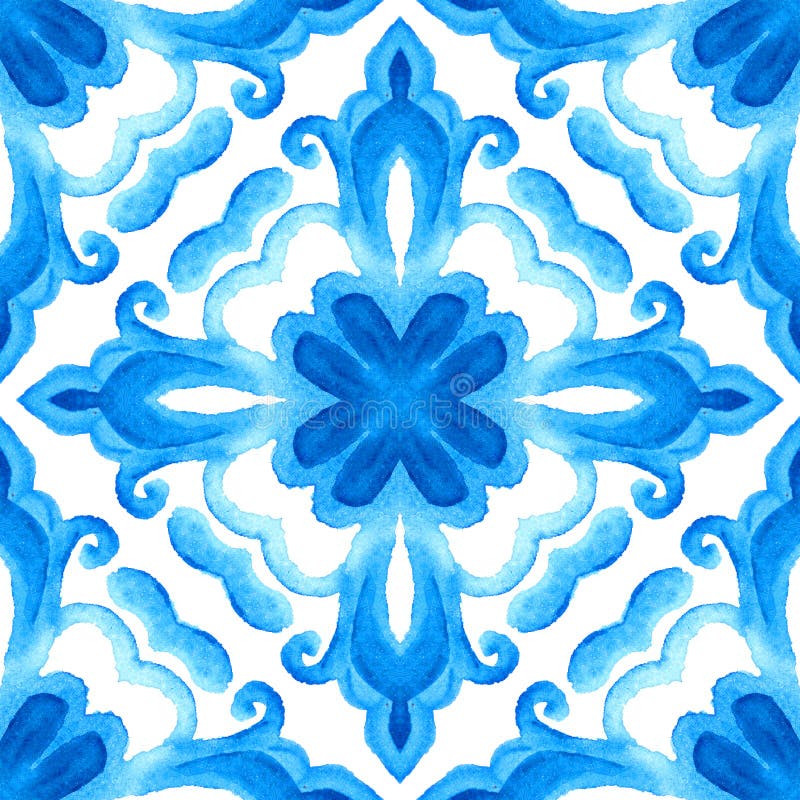 Seamless Floral Watercolor Blue Pattern Tile Stock Illustration ...