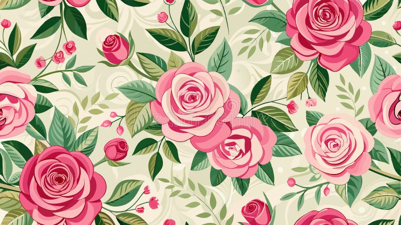 Seamless Florals Pattern Background with Pink Roses and White Ge Stock ...