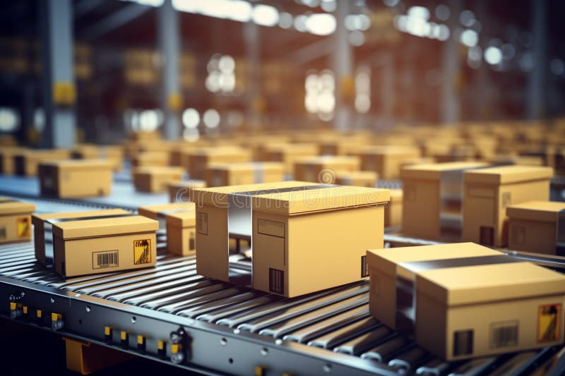 Efficient Warehouse Logistics: Moving Cardboard Boxes on Conveyor Belt ...