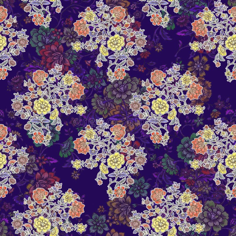 Textile Flower with Black Ground Seamless Digital Print Design Stock ...