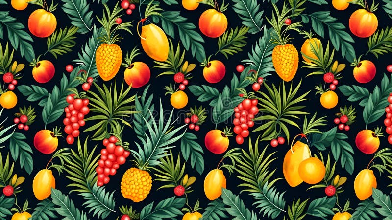 Seamless Flower, Leaf and Fruits with Abstract Pattern Clothing Design ...