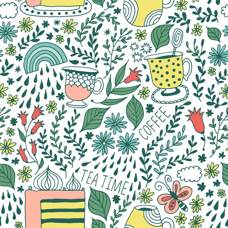 Seamless Flower and Leaf Pattern, Floral Vector Background Stock Vector ...