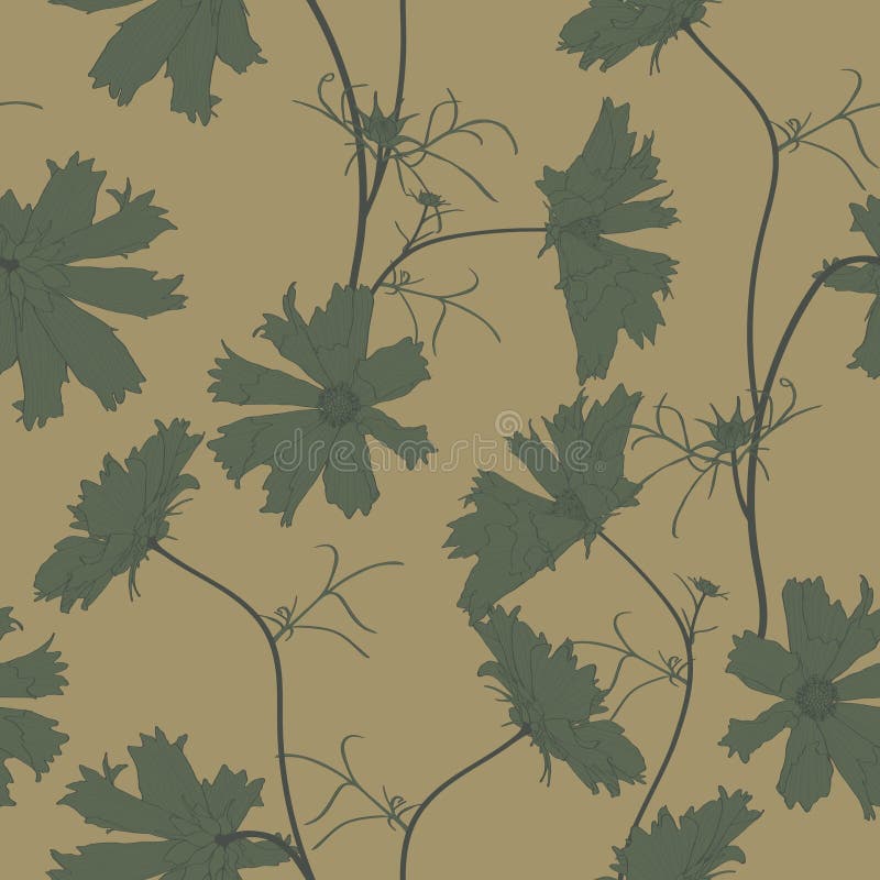 Seamless Flower Pattern Background with Cosmos Flower and Leaf ...