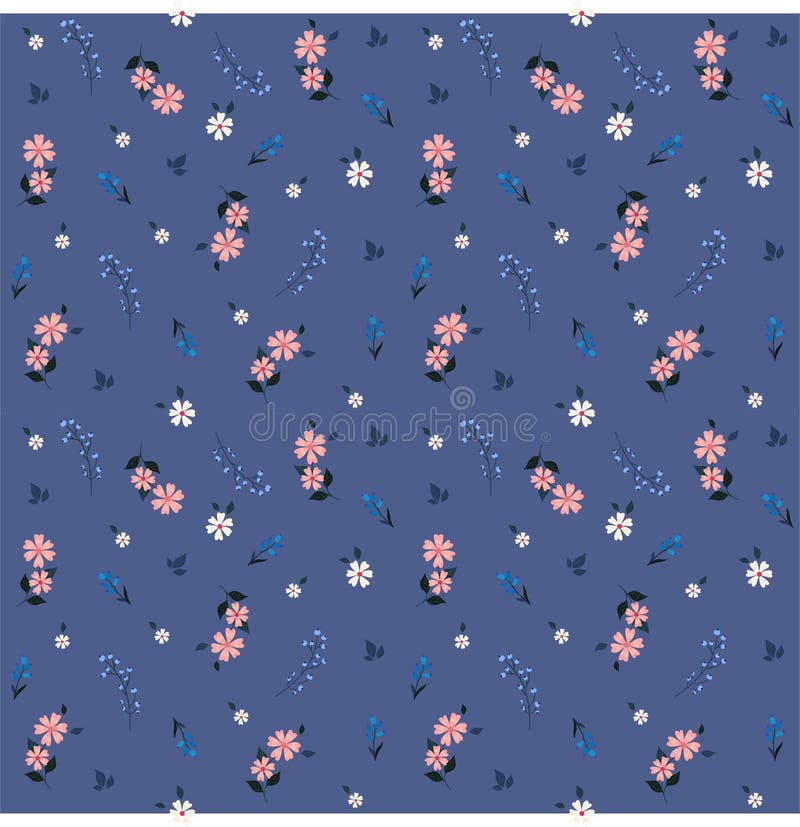 Seamless Flower Pattern Blue Background. Vector Illustration Stock ...