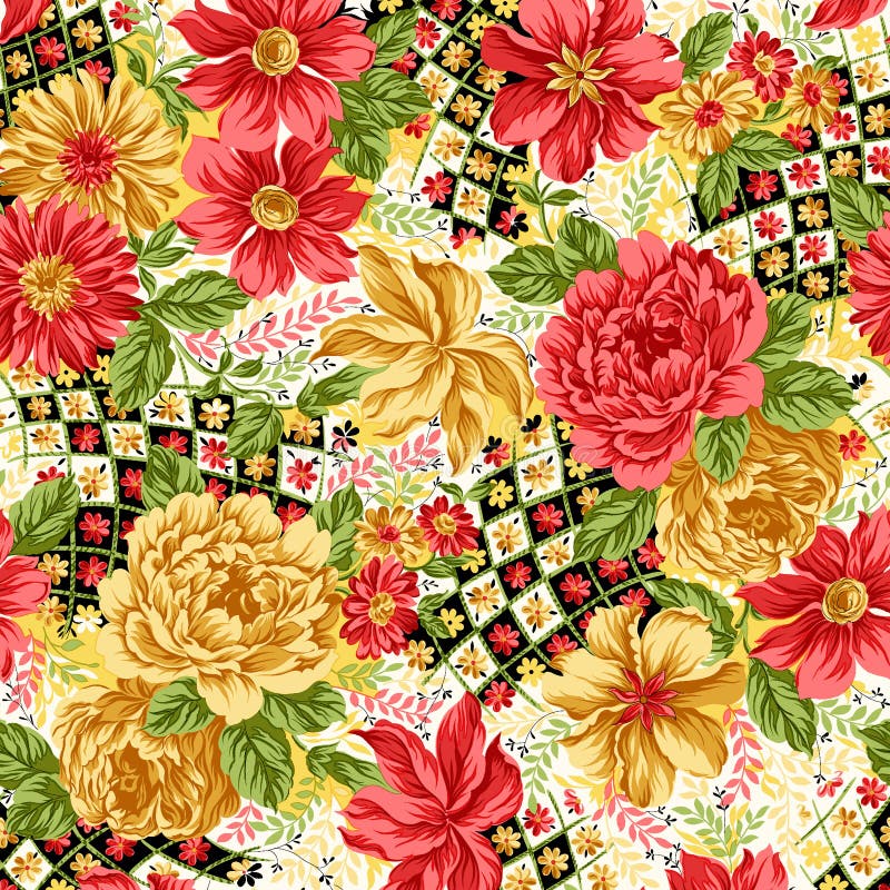 Seamless Flower Pattern Floral Design with Digital Background Stock ...