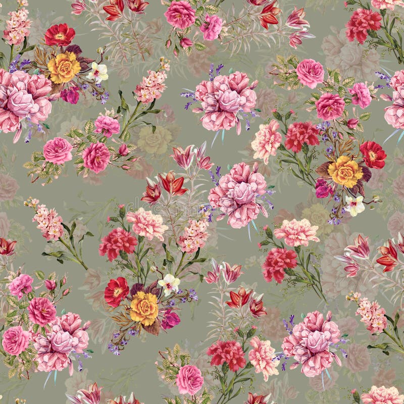 Seamless Flower Pattern Design for Digital Print Fabric Stock ...