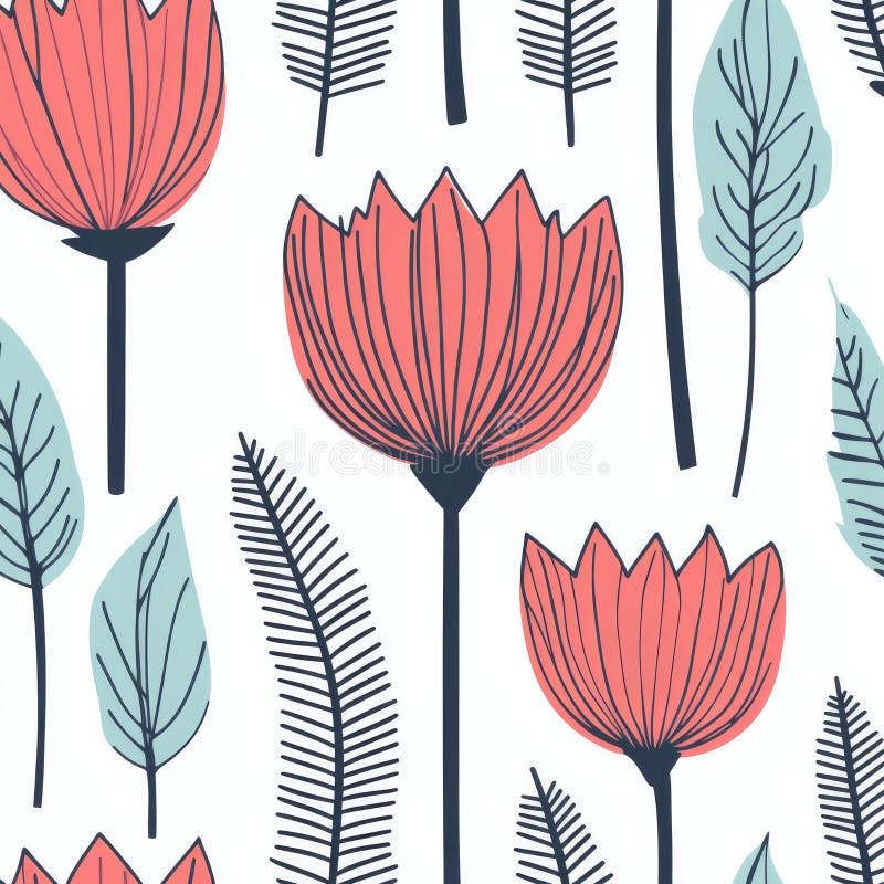 Seamless Flower Pattern. Flat Botanical Design Suitable for Spring ...