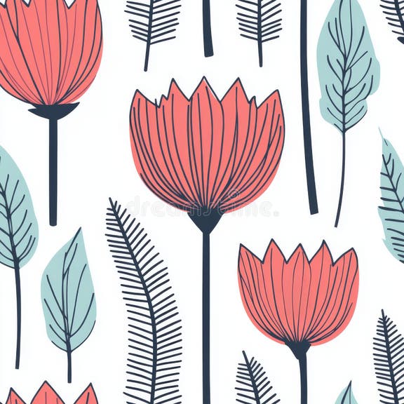 Seamless Flower Pattern. Flat Botanical Design Suitable for Spring ...