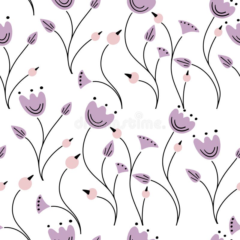 Seamless Flower Pattern. Flat Botanical Ornament with Minimalistic ...