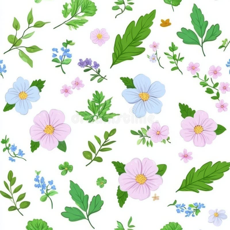 Seamless Flower Pattern. Flat Botanical Pattern for Spring. Minimalist ...