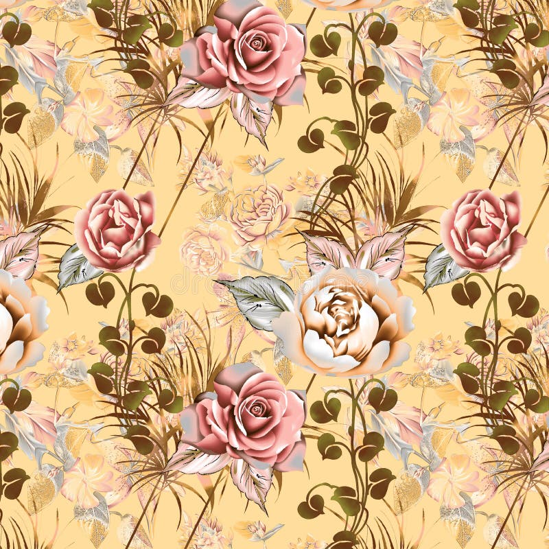 Seamless Flower Pattern Floral Design with Digital Background Stock ...