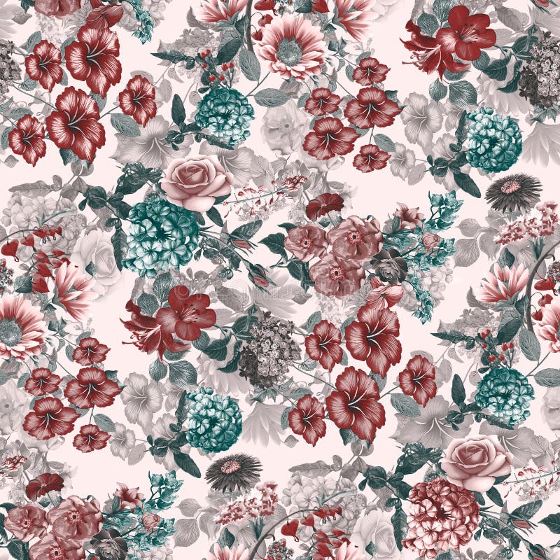 Seamless Flower Pattern Floral Allover Design with Background Stock ...