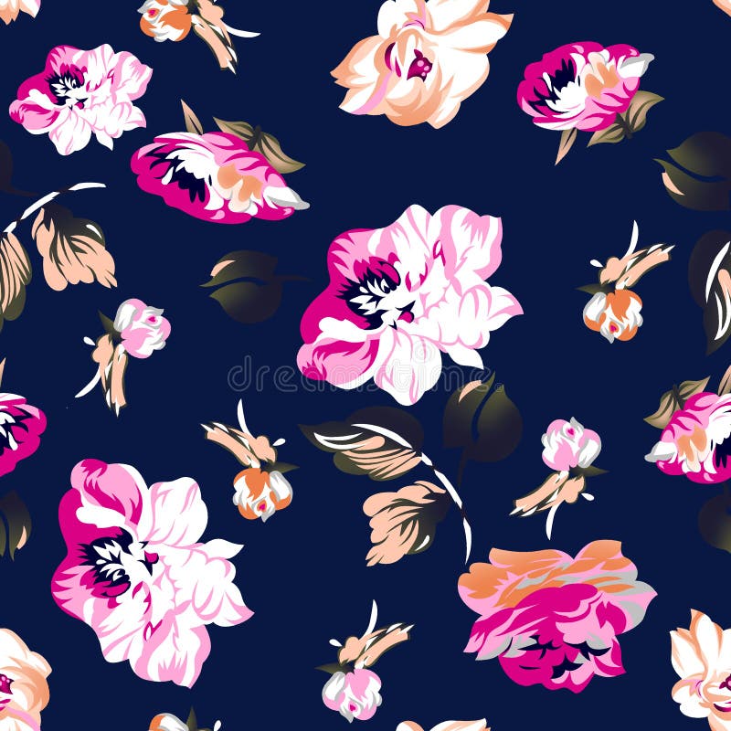 Seamless Flower Pattern Floral Allover Design With Background Stock ...