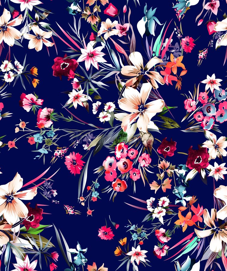 Seamless Flower Pattern Floral Design with Digital Background Stock ...