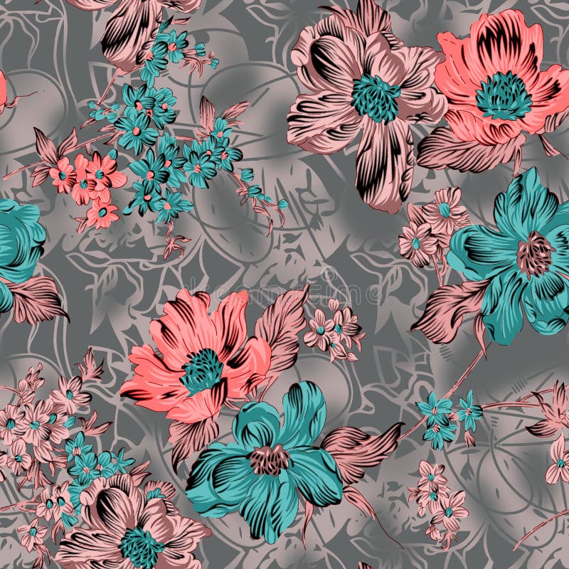 Seamless Flower Pattern Floral Allover Design with Background Stock ...