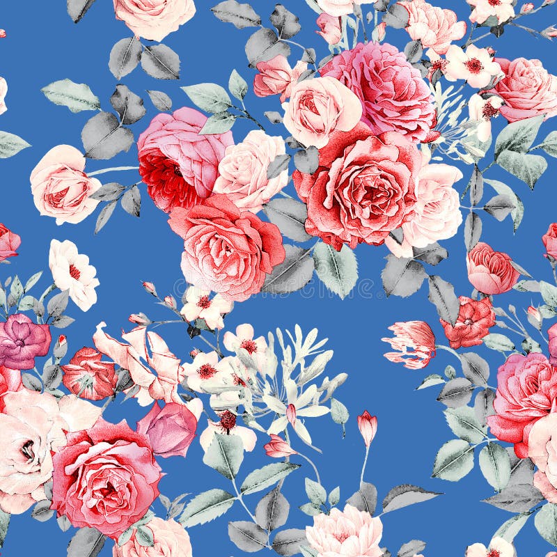 Seamless Rose Flower Pattern Floral Allover Design with Background ...