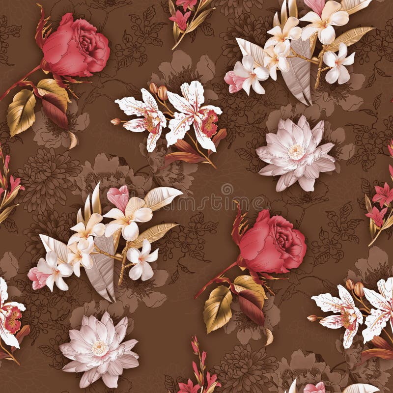 Seamless Flower Pattern Floral Design with Digital Background Stock ...