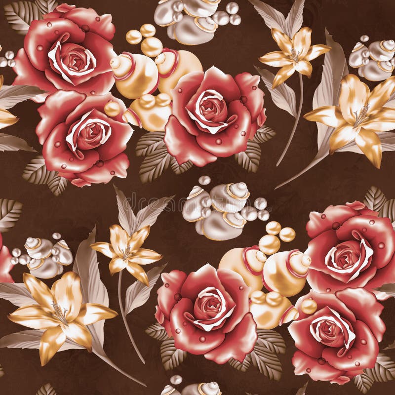 Seamless Flower Pattern Floral Design with Digital Background Stock ...