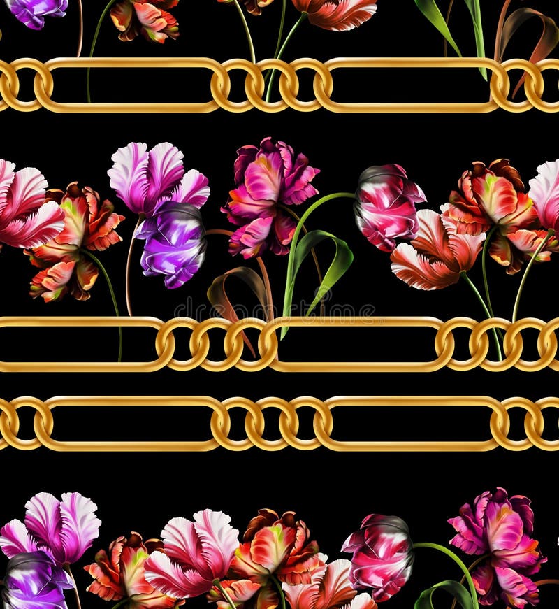 Chain and flower pattern stock illustration. Illustration of blossom ...