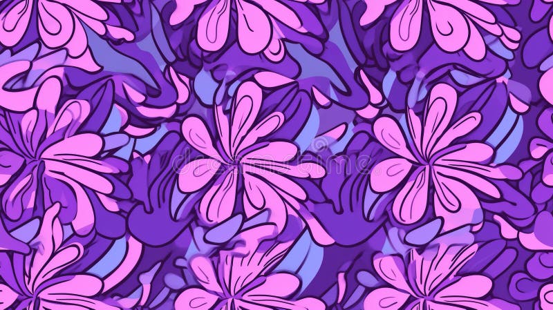 Seamless Flower Trippy Psychedelic Pattern. Purple Psychedelic Seamless Pattern. Magic Floral ...