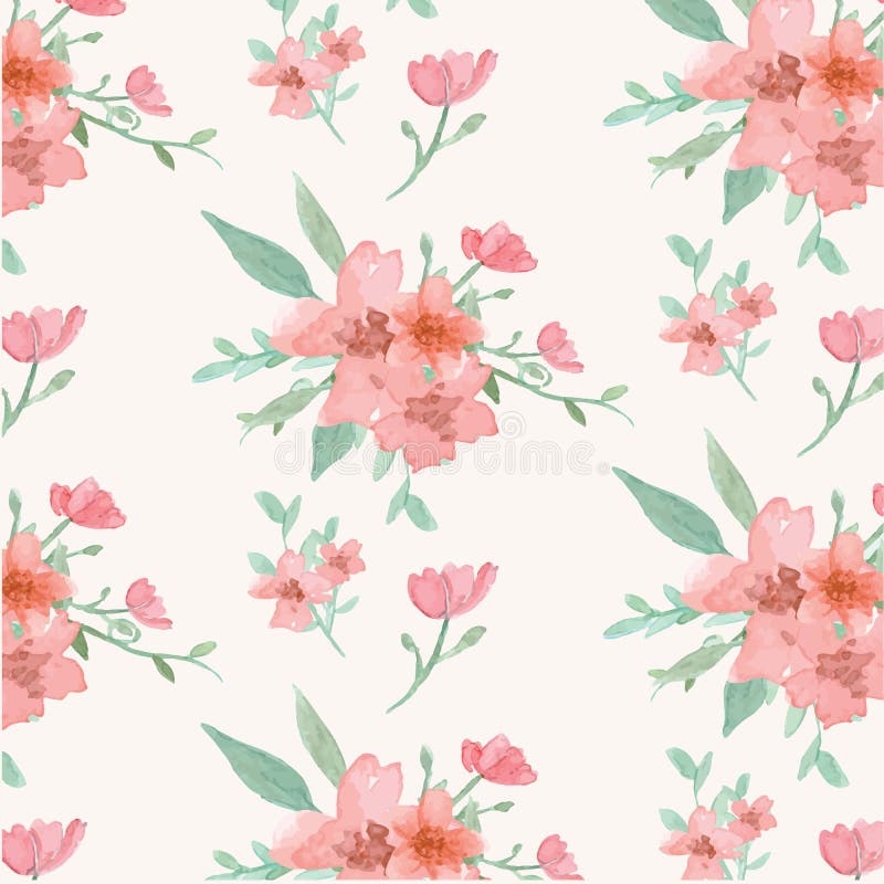 Seamless Flowers and Leaves Pattern Stock Illustration - Illustration ...