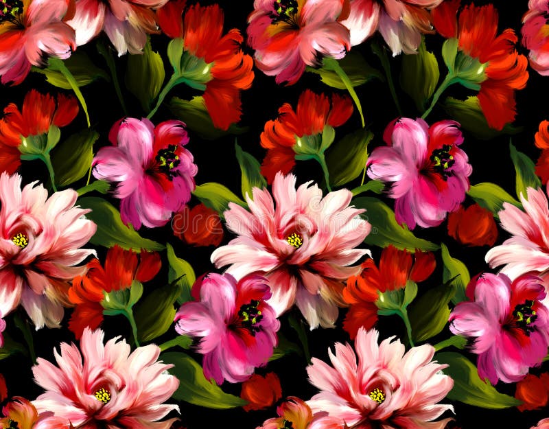 Seamless Flowers Pattern. Hand Draw Abstract Floral Pattern Stock ...