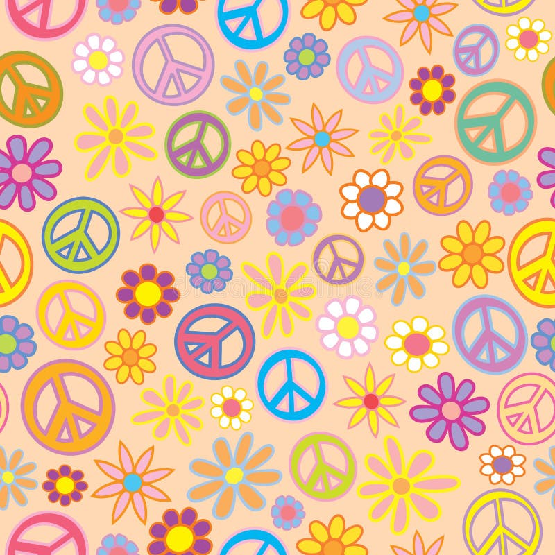 Seamless Flowers and Peace Signs Stock Vector - Illustration of sixties ...