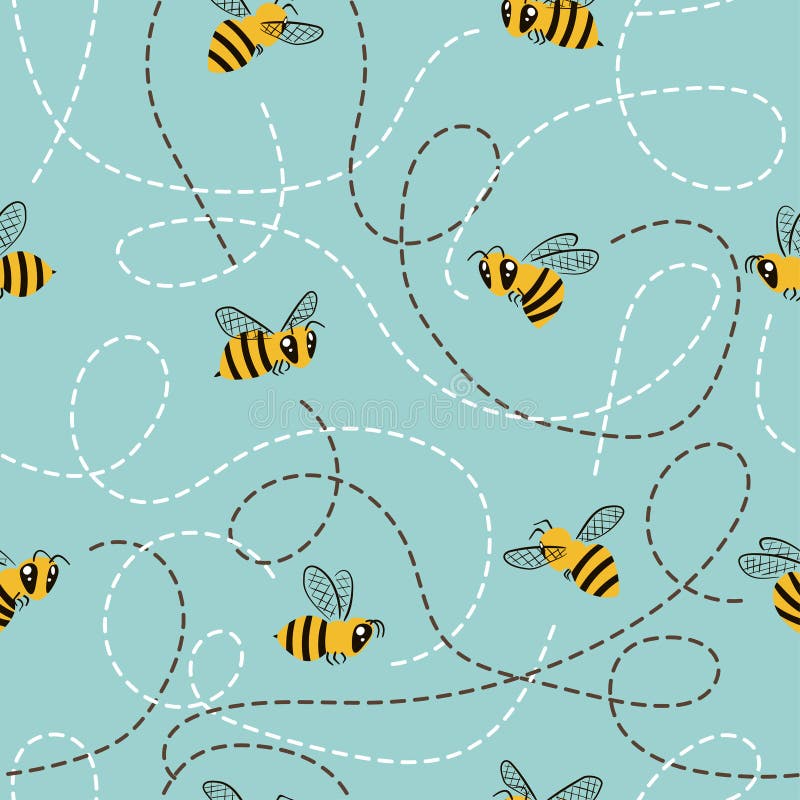 Seamless Flying Bees Pattern. Vector Cartoon Illustration for Kids ...