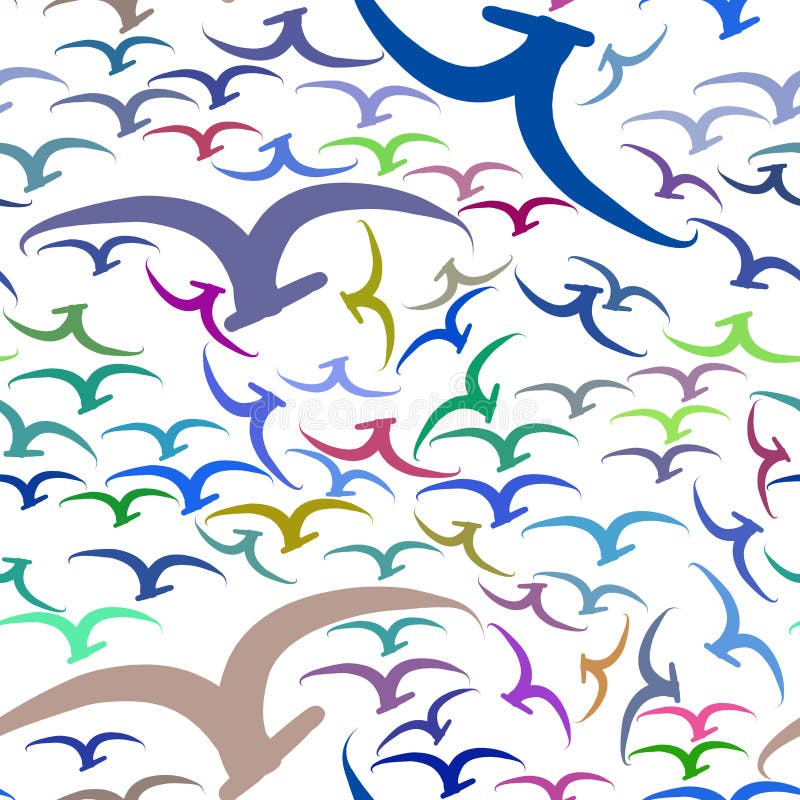 Seamless Flying Birds Illustrations Background Abstract, Hand Drawn ...