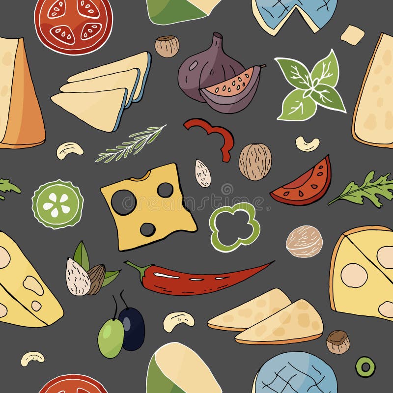 Seamless Food Pattern with Cheese and Vegetables Elements Stock Vector ...