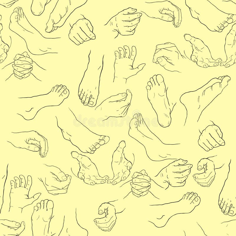 Seamless Foot Pattern and Hand in Different Positions. Vector Il Stock ...
