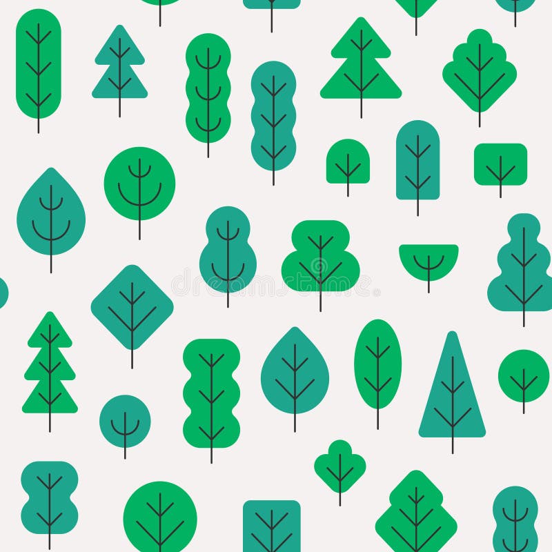 Seamless Forest Pattern with Different Shapes Trees Flat Style on White ...